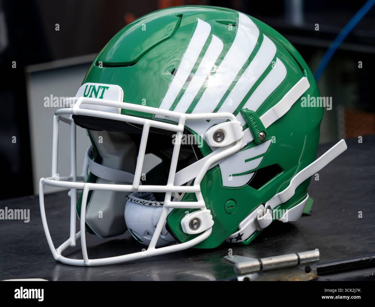KALAMAZOO, MI - SEPTEMBER 06: A North Texas Mean Green helmet is ...