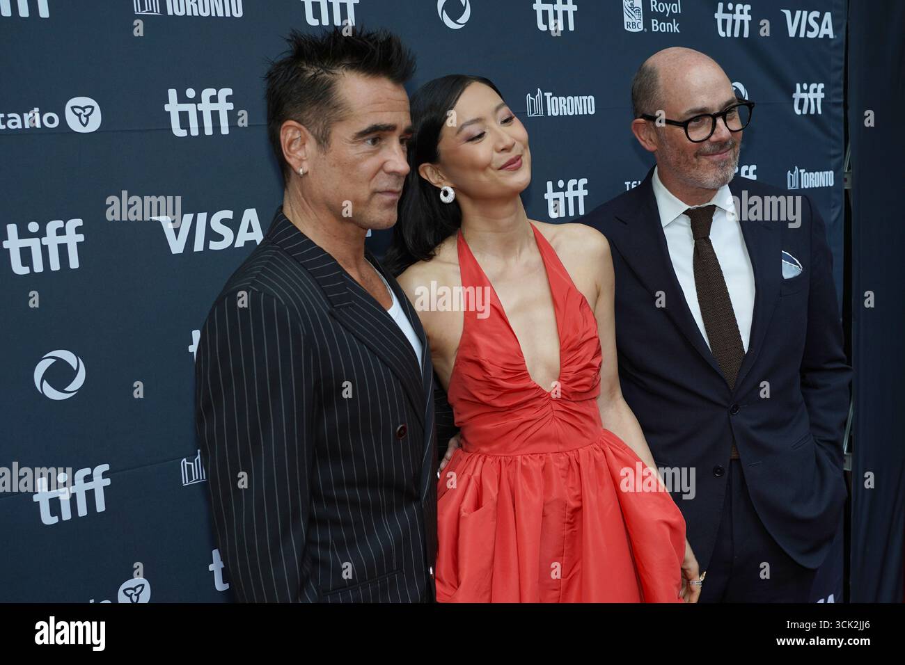 (L-R) Colin Farrell, Fala Chen and Edward Berger attend the red carpet for the ‘Ballad of a ...