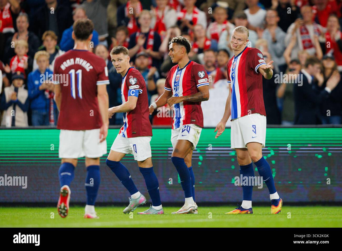 Oslo, Norway. 09th, September 2025. Erling Haaland (9) of Norway scores ...