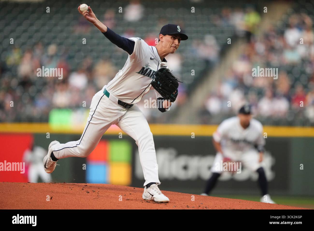Seattle Mariners starting pitcher George Kirby throws against the St ...