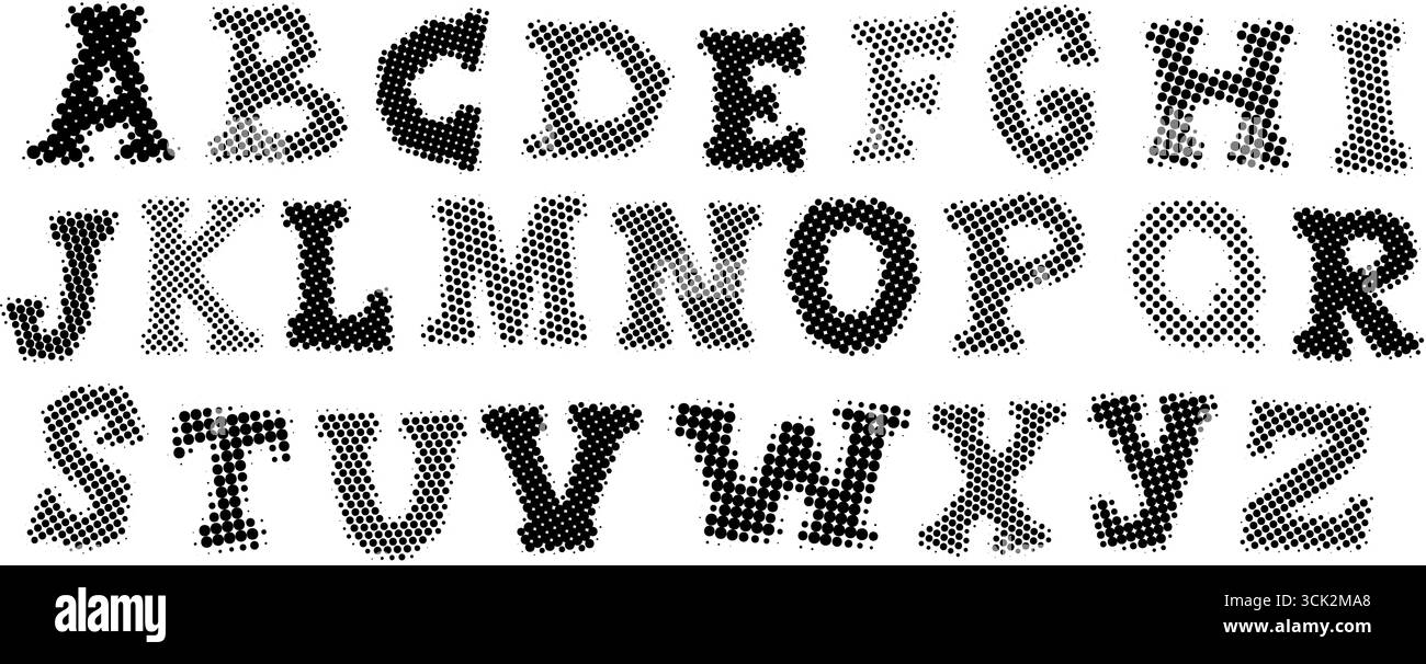 Black halftone alphabet. Retro pixelated uppercase font. Grunge ...