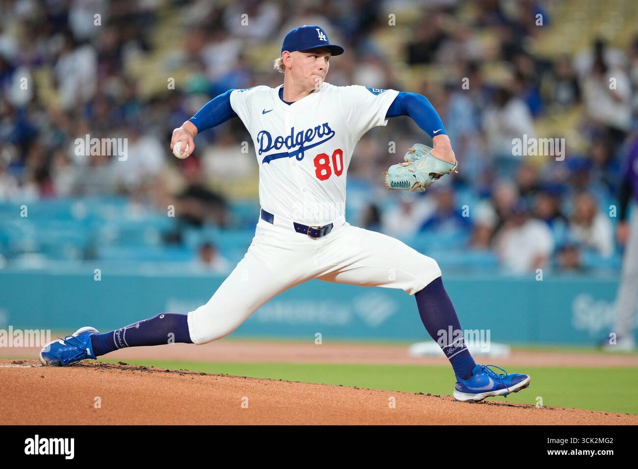 Los Angeles Dodgers starting pitcher Emmet Sheehan throws to the plate ...