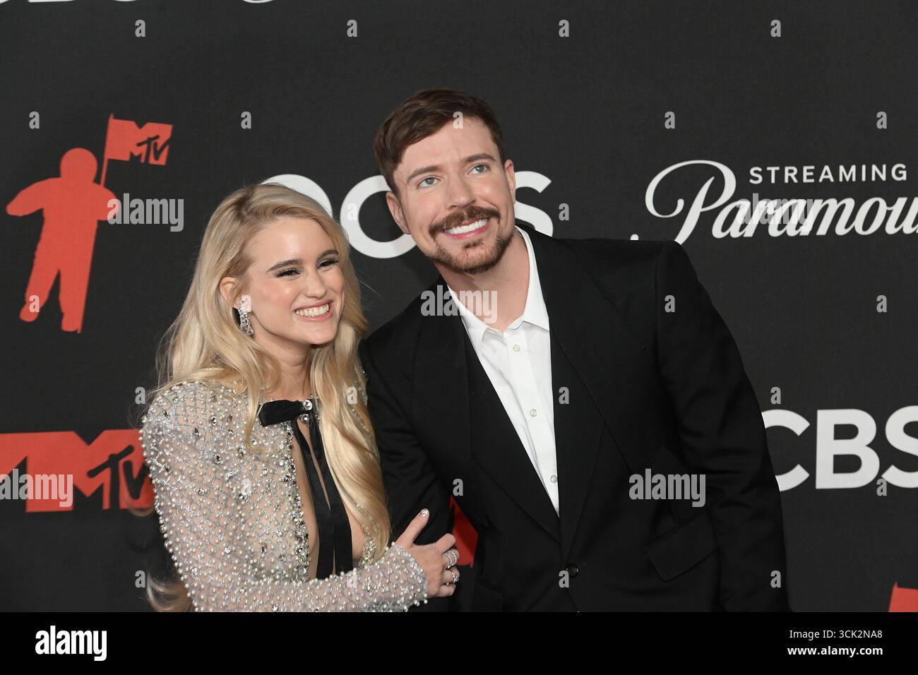 Thea Booysen and MrBeast attend the 2025 MTV Video Music Awards at UBS ...