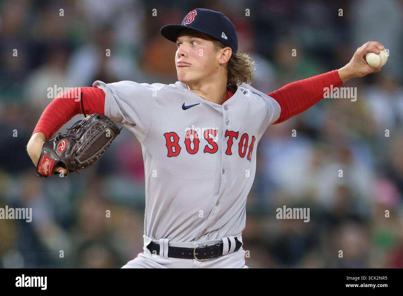 Boston Red Sox starting pitcher Connelly Early throws to an Athletics batter during the first ...