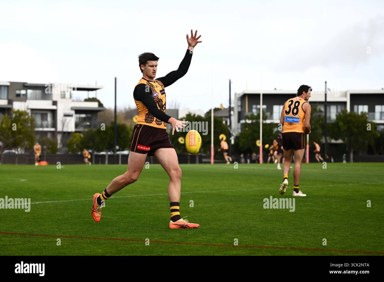 Mitch Lewis of the Hawks during an AFL training session at Waverley Park in Melbourne, Wednesday ...