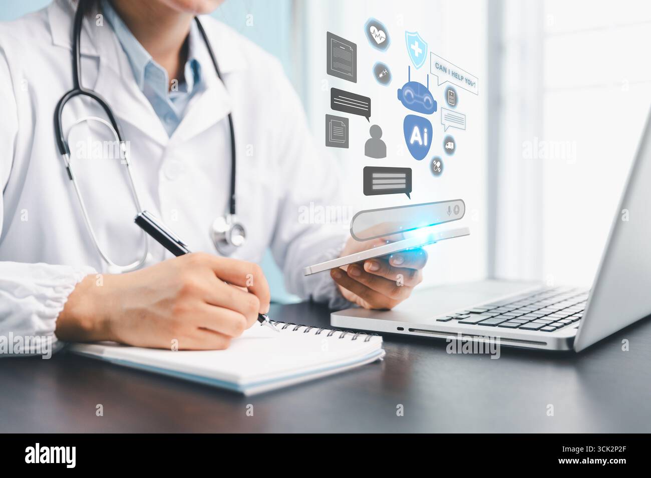 Futuristic concept of smart AI chatbot is healthcare by assisting ...