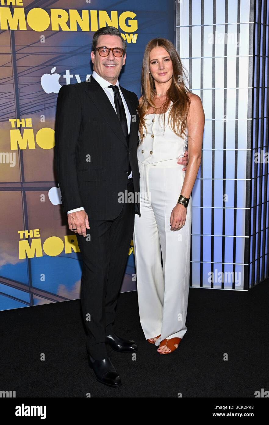 Jon Hamm, left, and Anna Osceola attend the Apple TV+ premiere of "The ...
