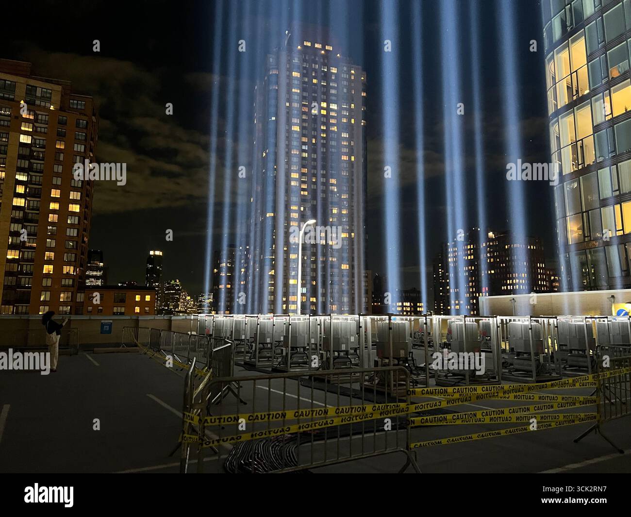 10 September 2025, USA, New York: Test for the "Tribute of Light ...