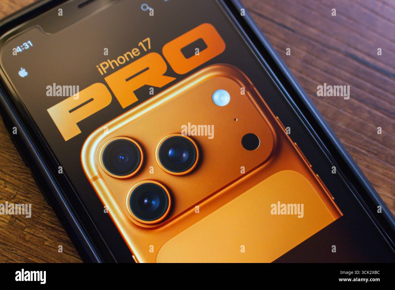 Close-up of smartphone showing iPhone 17 Pro advertisement featuring ...