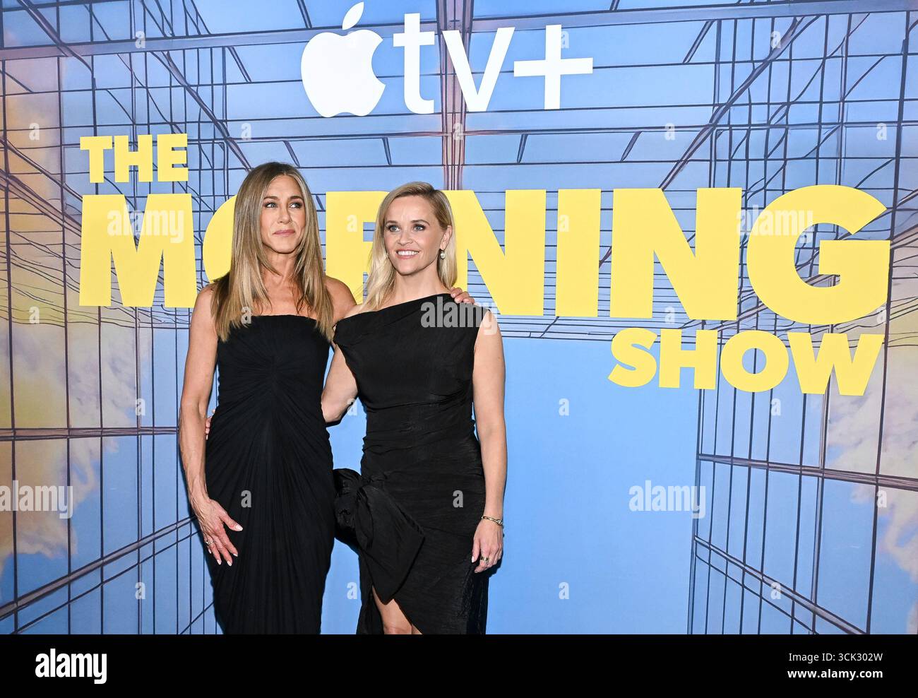 Jennifer Aniston, left, and Reese Witherspoon attend the Apple TV+ ...