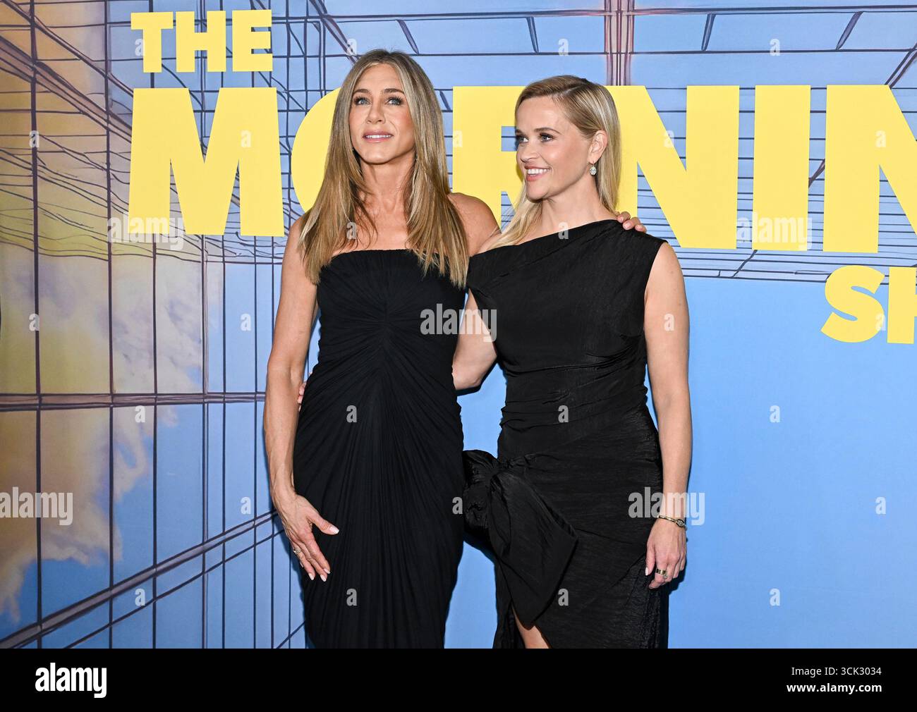 Jennifer Aniston, left, and Reese Witherspoon attend the Apple TV+ ...