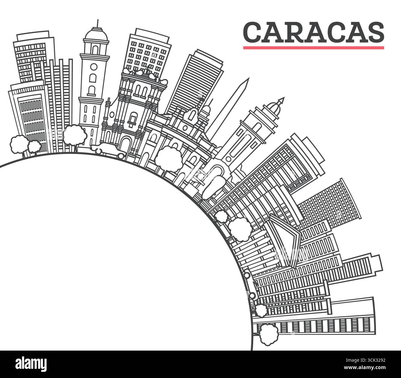 Outline Caracas Venezuela City Skyline with Modern and Historic ...