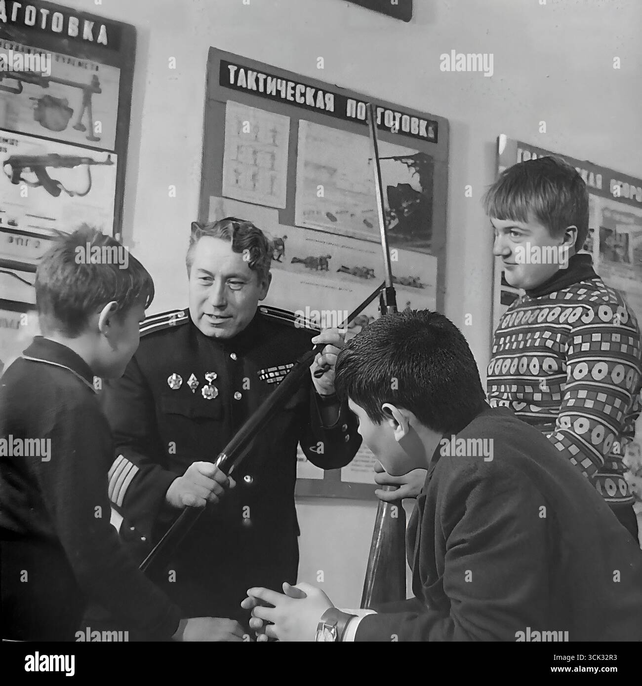 An archival photograph of an Elementary Military Training (NVP) lesson ...