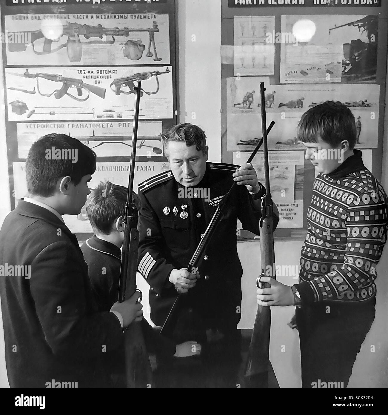 An archival photograph of an Elementary Military Training (NVP) lesson ...