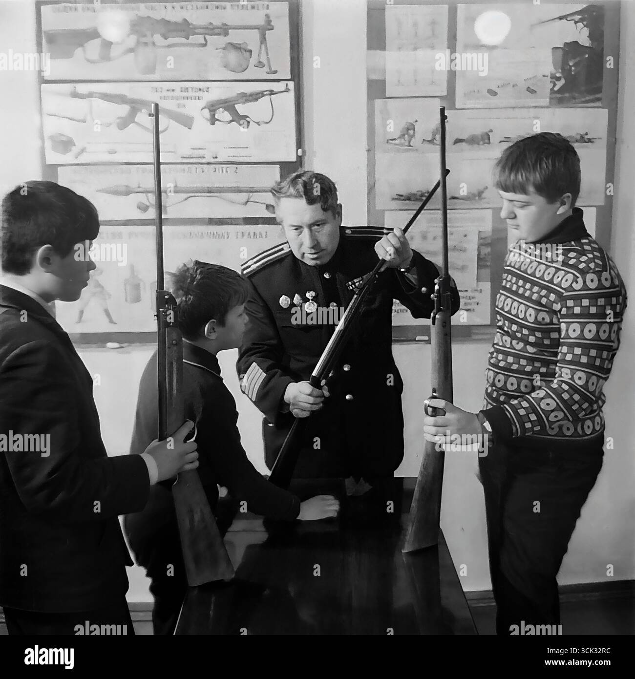 An archival photograph of an Elementary Military Training (NVP) lesson ...