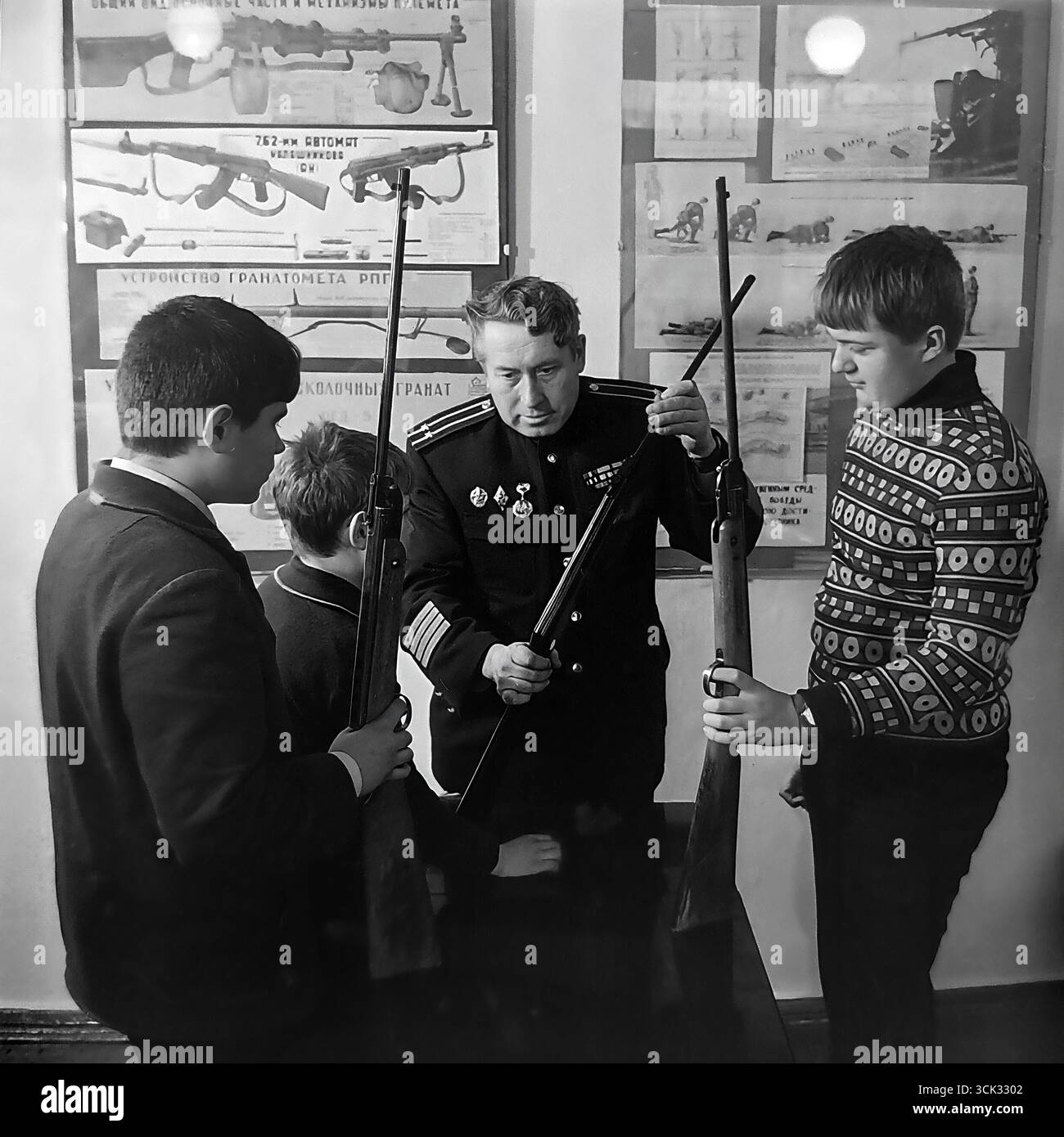 An archival photograph of an Elementary Military Training (NVP) lesson ...