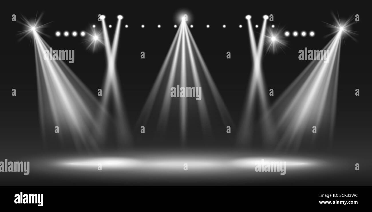 Concert stage spotlight beam setup with dramatic white rays and ...