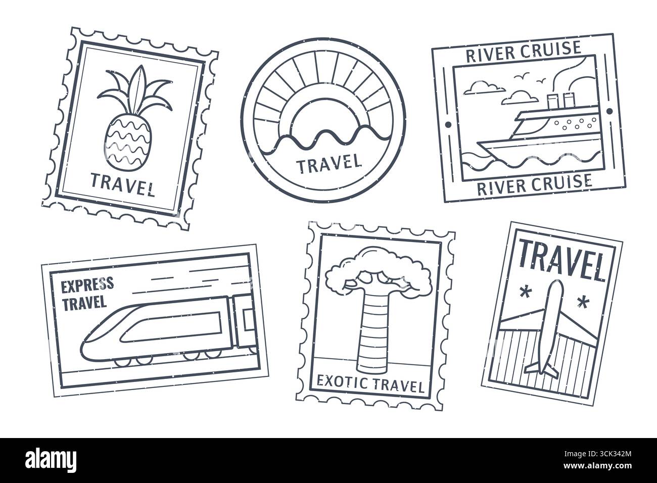 Vintage postage stamps with travel themes - pineapple tropical ...