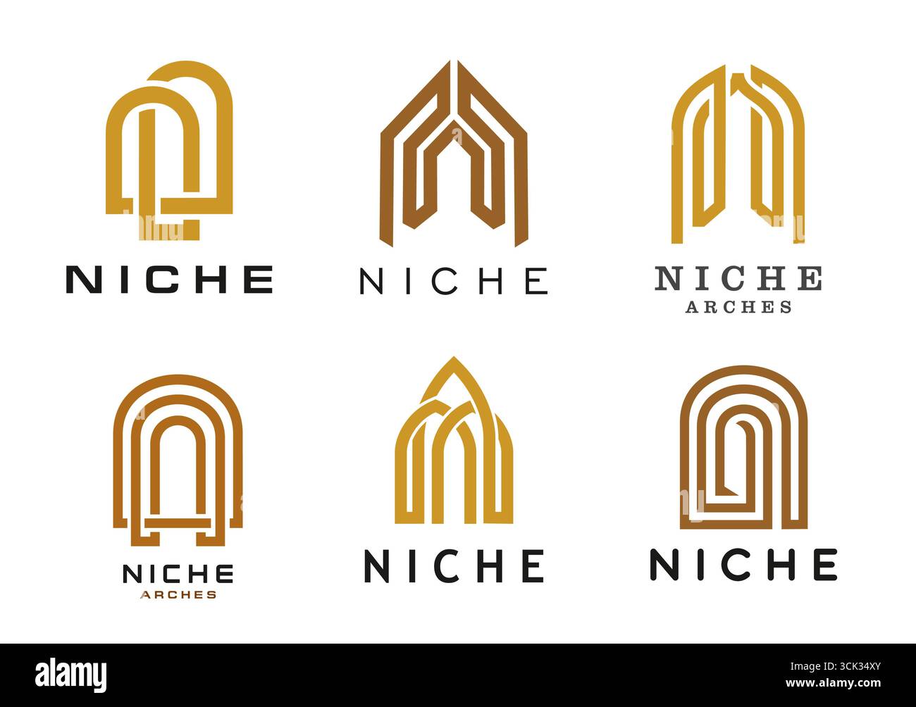 Niche arch icons of vector line window or door frames. House interior ...