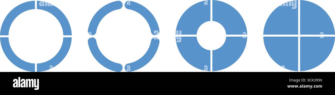 Circle division infographic icon set. Pie chart divided four equal ...
