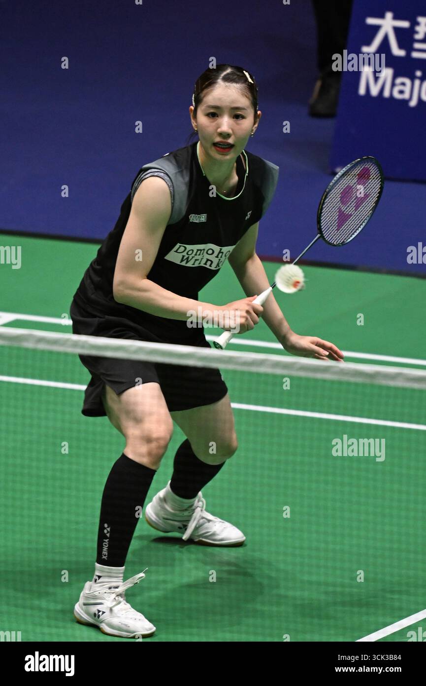 Chiharu Shida, a Japan badminton player during the match of Hong Kong ...