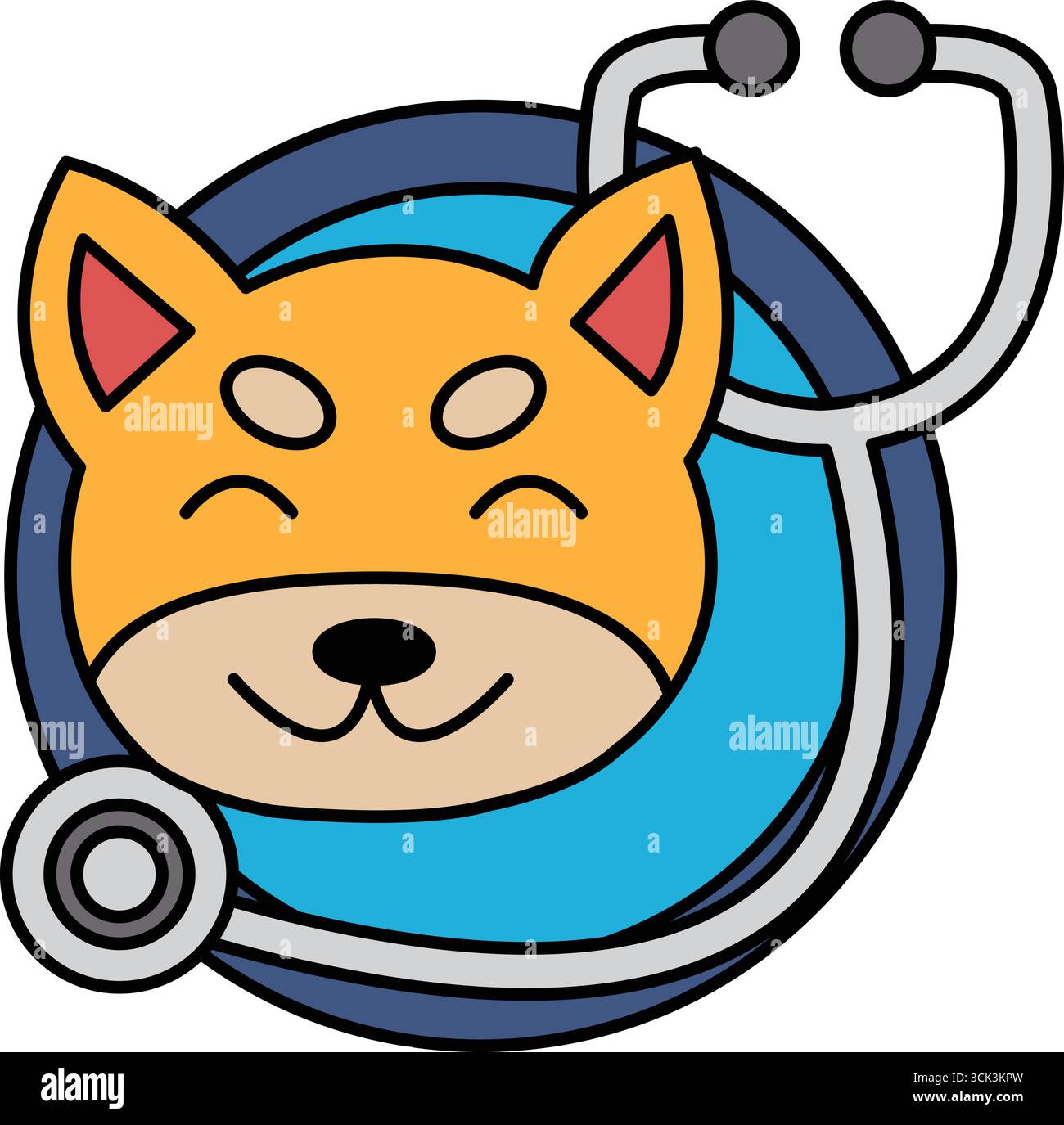 A cartoon cat with a stethoscope on its head. The cat is smiling and he ...