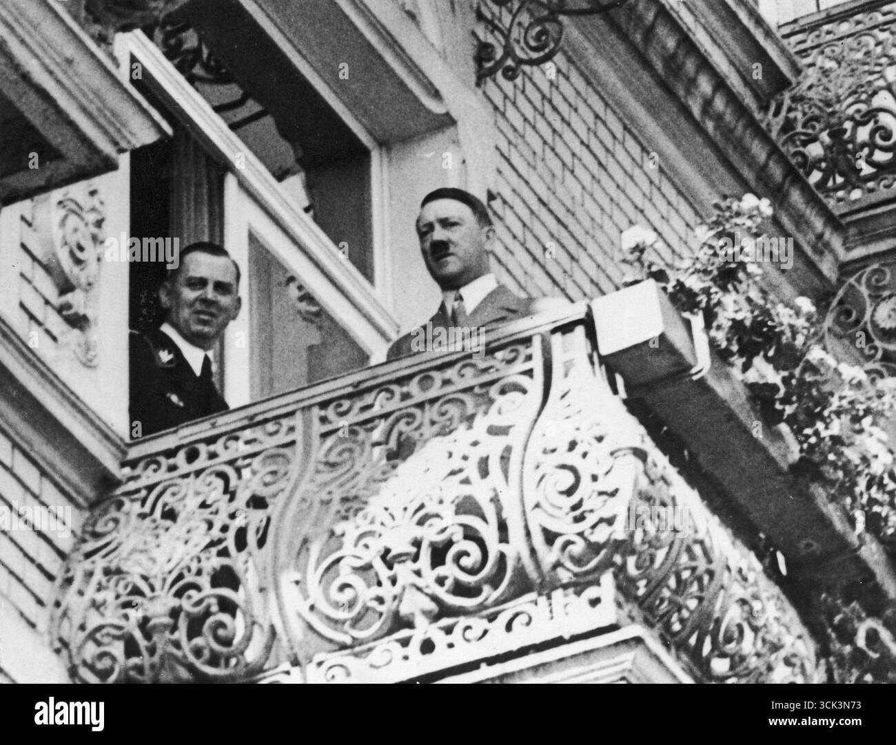 Adolf Hitler and Julius Schaub on the balcony of Hotel Dreesen in Bad ...