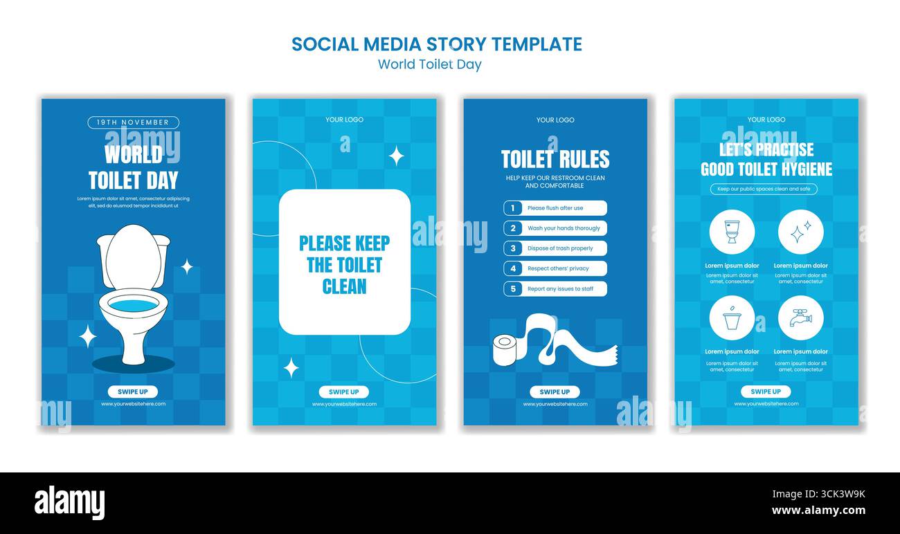 World Toilet Day Social Media Stories Illustration in Flat Cartoon Hand ...