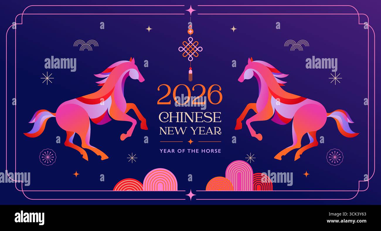 Chinese new year 2026 year of the Horse. Red Horse illustrations with ...