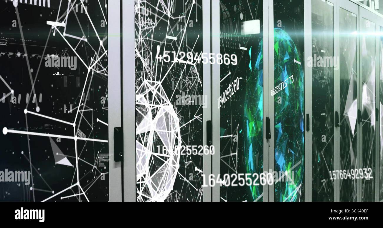 Displaying server racks with glass doors projecting network overlays in ...