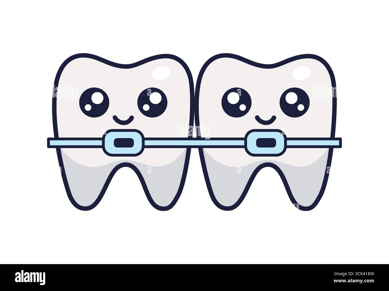 Braces Teeth kawaii characters. Alignment of Bite of Teeth. Vector icon ...
