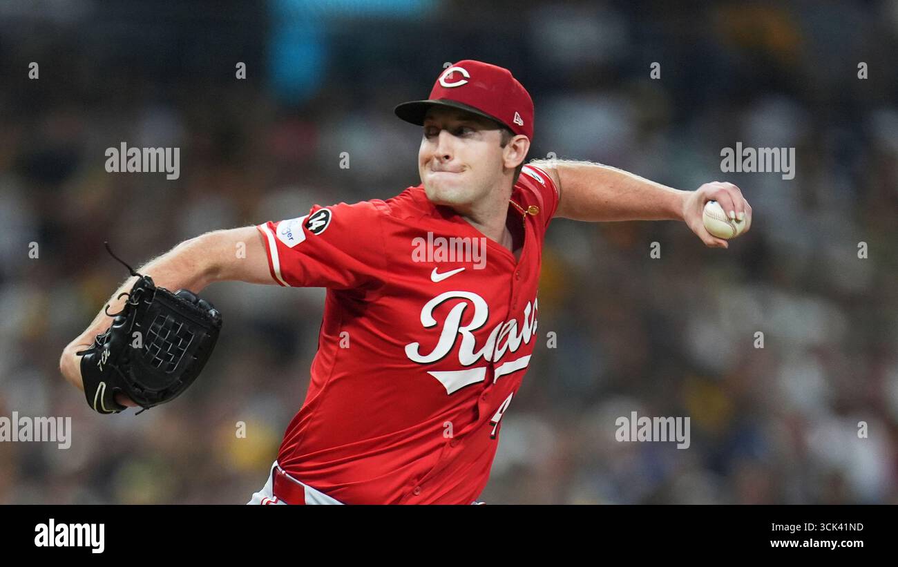Cincinnati Reds starting pitcher Nick Lodolo works against a San Diego Padres batter during the ...
