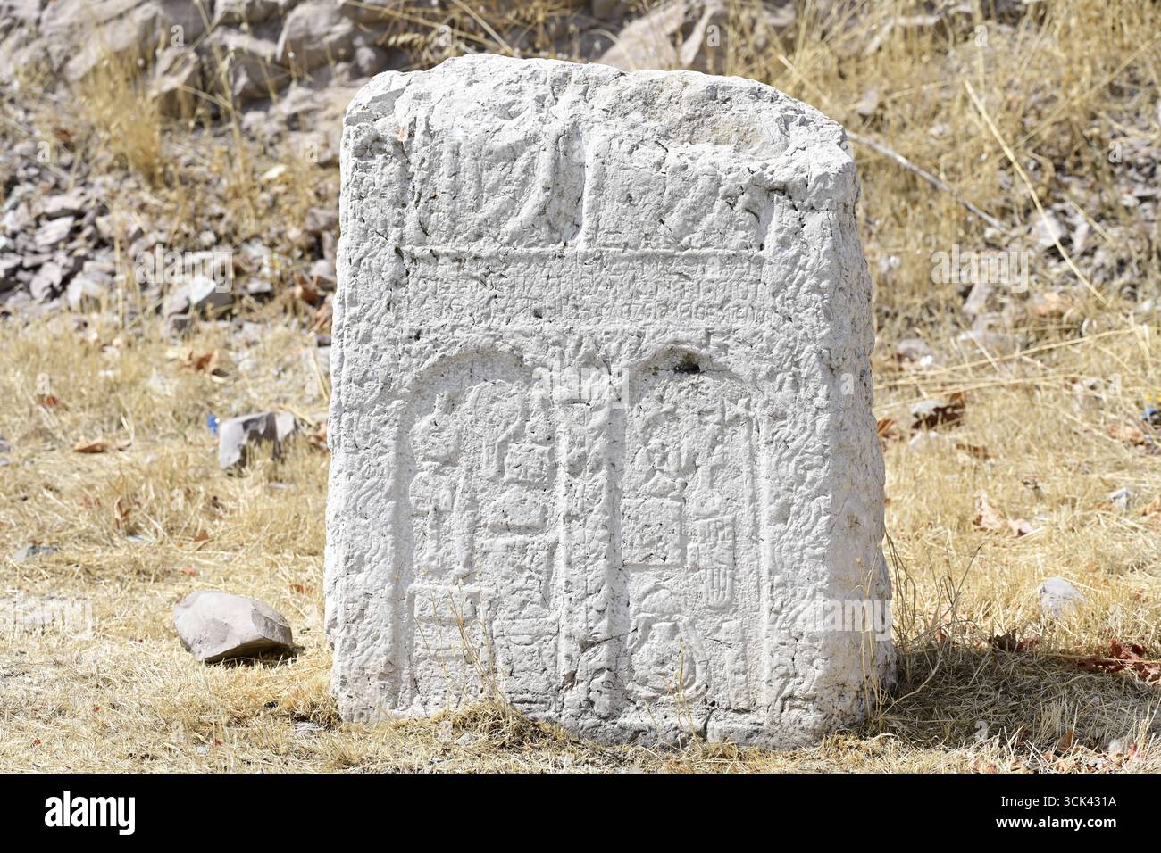 Ancient Stone Stele with Carvings – Historical Monument in Dry ...