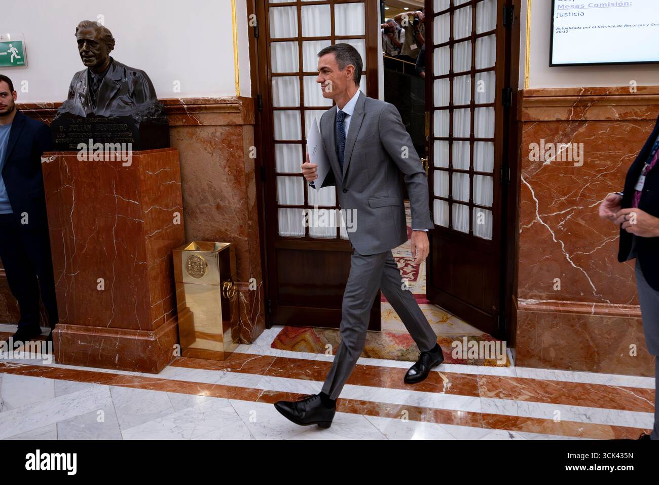 Pedro Sanchez, Spanish Prime Minister seen leaving the room at the ...