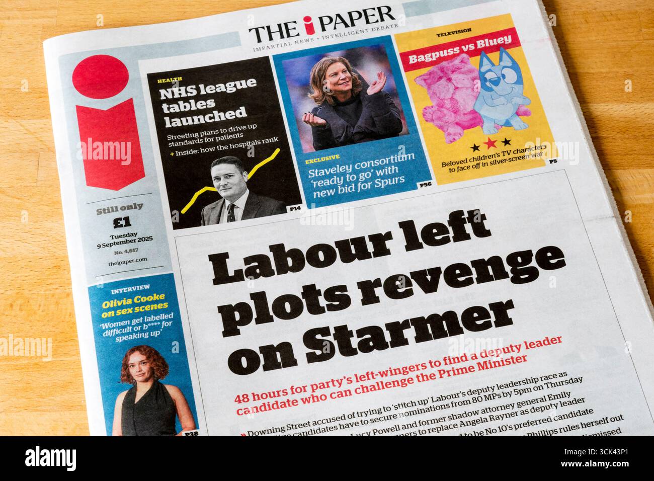 9 September 2025. Front page headline in The i Paper reads Labour left ...