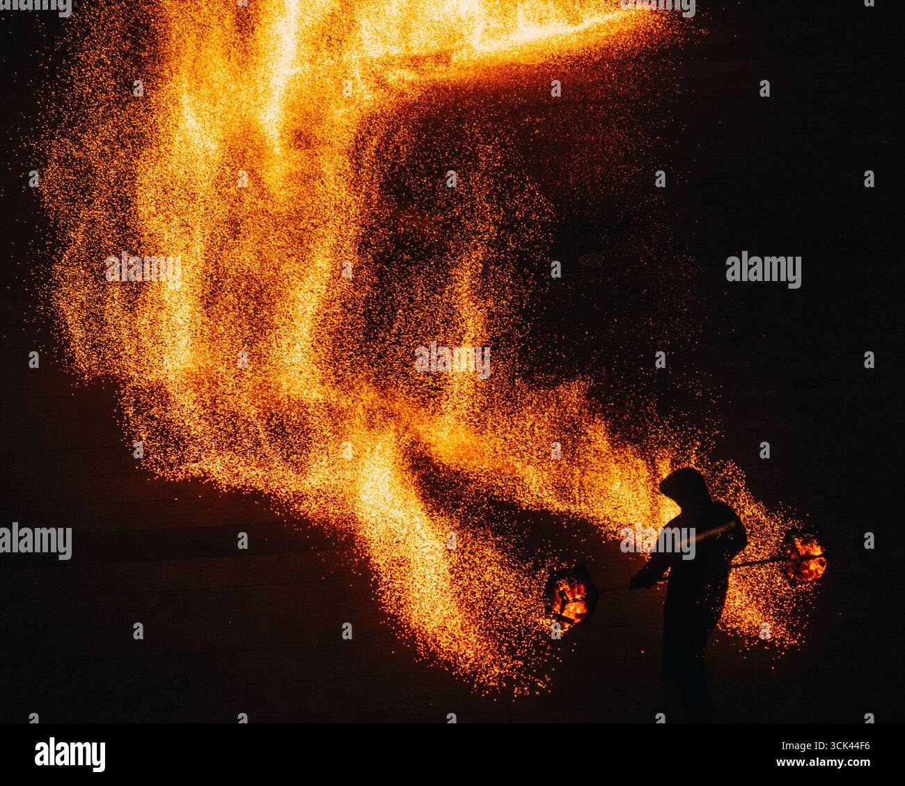 Fire performer at a fire show in Xinzhou, China Stock Photo - Alamy