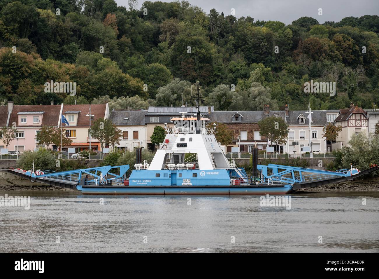 Normandy, France 10.09.25 Bac Ferry service over river Seine important ...