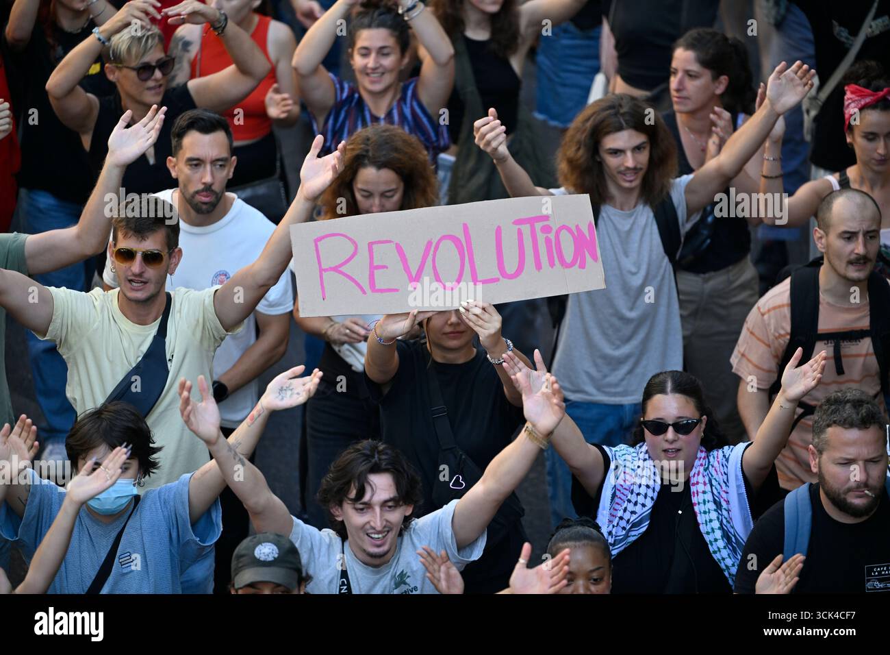 Protesters march during a rally of the "Block Everything" movement in ...