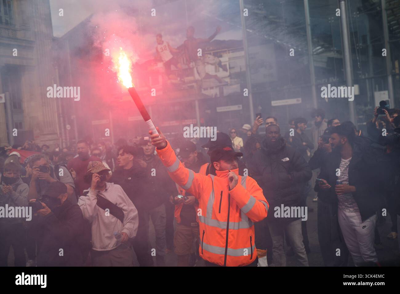 Protesters chant demonstrate near of the Gare du Nord train station in ...