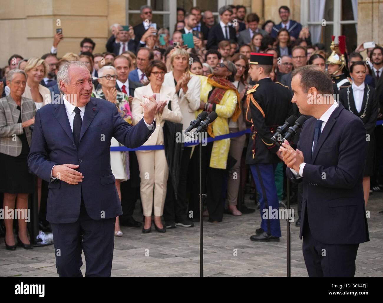 Newly named Prime Minister Sebastien Lecornu, front right, and former ...