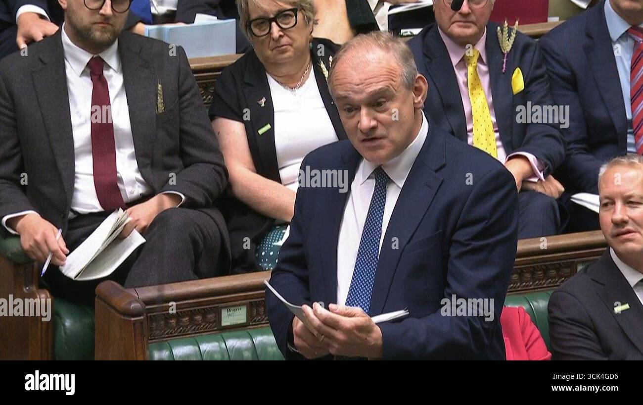 Screen grab of Liberal Democrat leader Sir Ed Davey speaking during ...