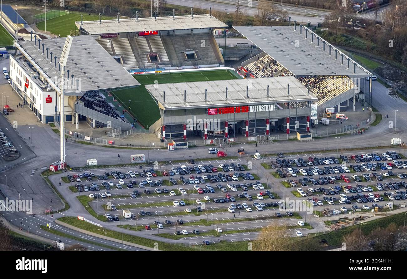 Aerial view, stadium at Hafenstrasse, football stadium Rot-Weiss Essen ...