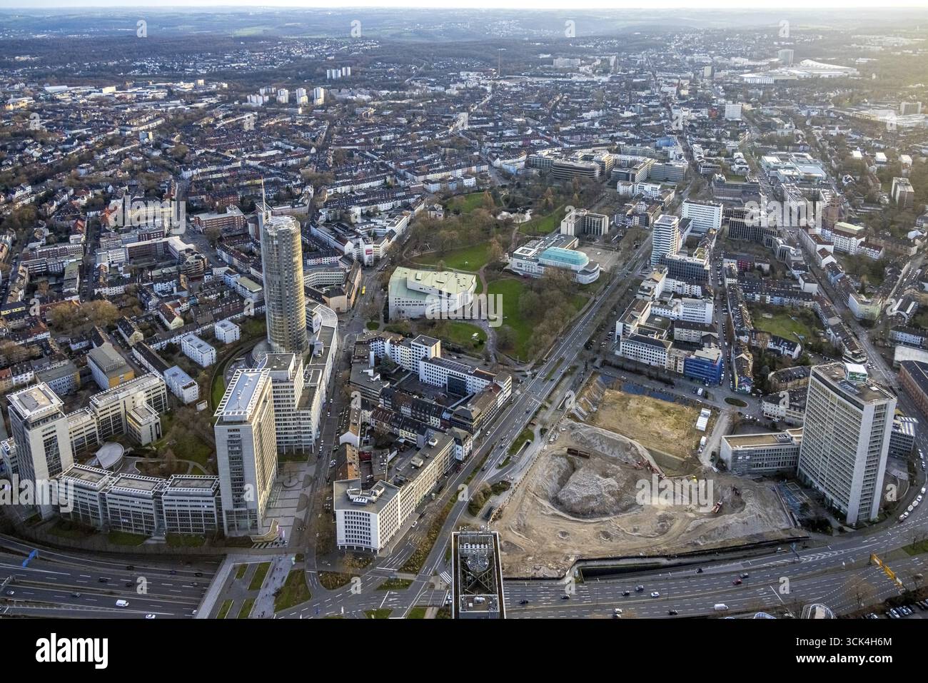 Aerial view, construction site Campus Essen, Westenergie Turm, Evonik ...