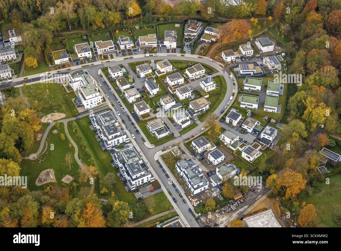 Aerial view, housing estate single-family houses living at Buerscher ...