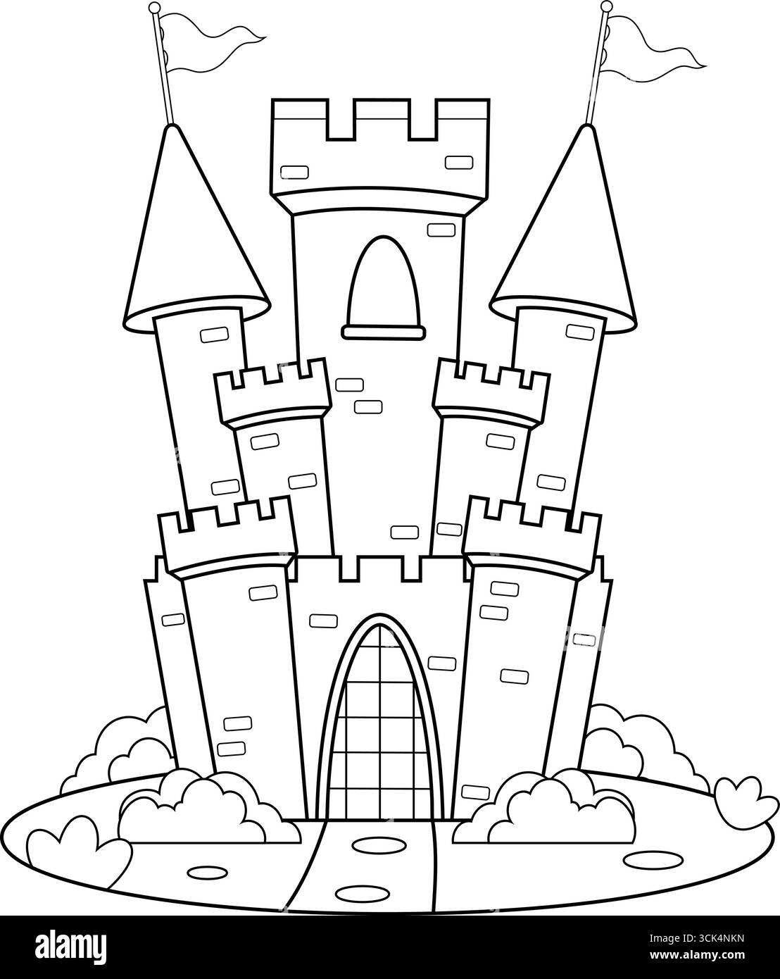 Outlined Cartoon Prince Castle. Vector Hand Drawn Illustration Isolated ...