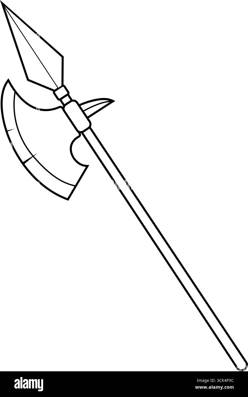 Outlined Cartoon Prince Knight Axe Weapon. Vector Hand Drawn ...