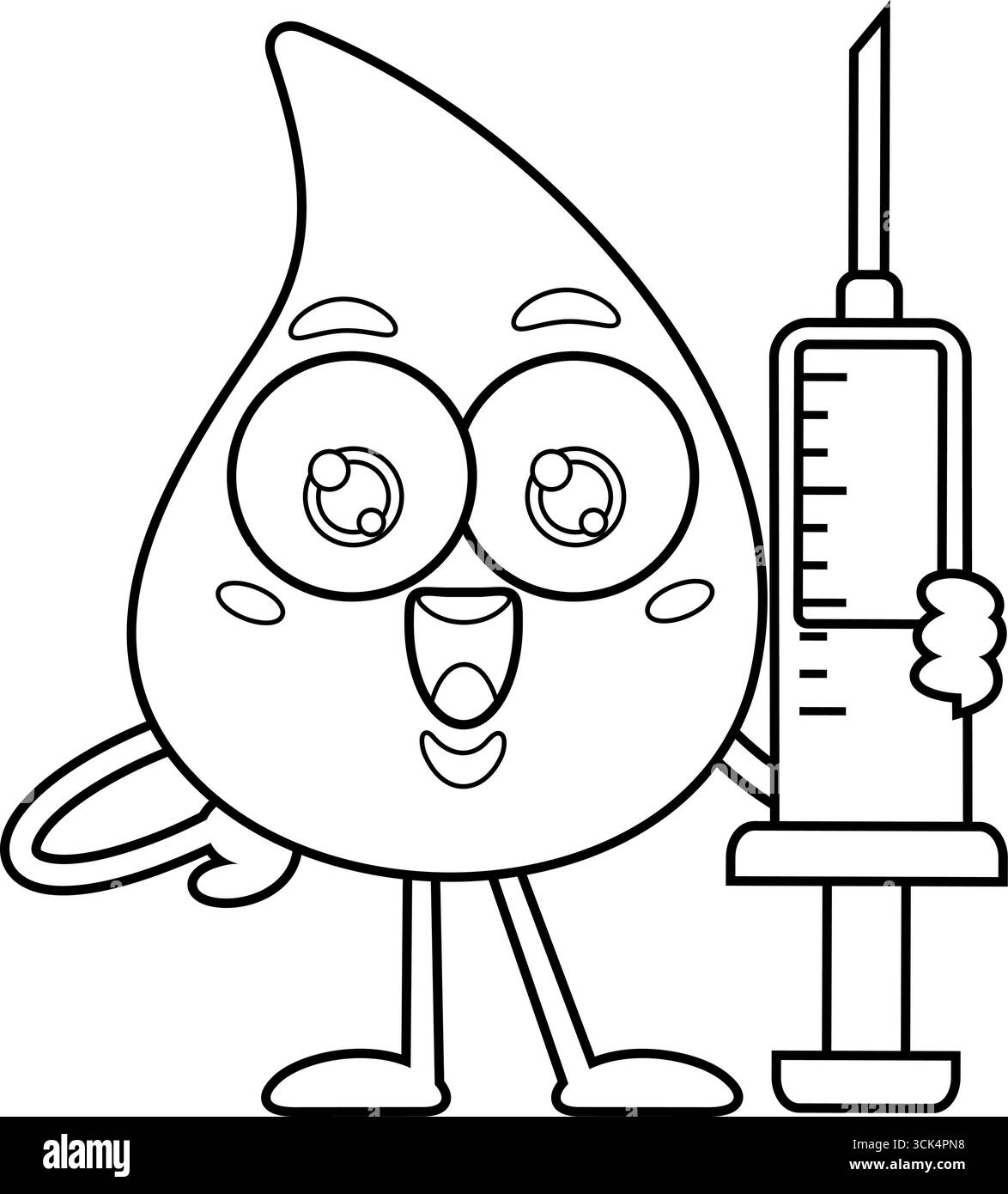 Outlined Cute Blood Drop Cartoon Character Holding A Syringe. Vector ...