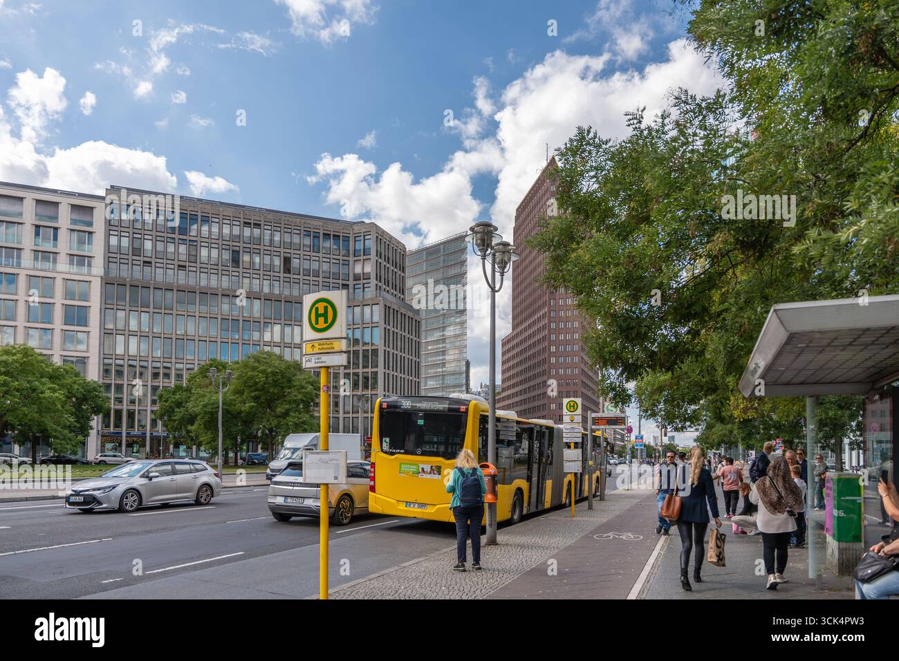 Germany Berlin September 8, 2025. Yellow BVG bus at a bus stop in ...
