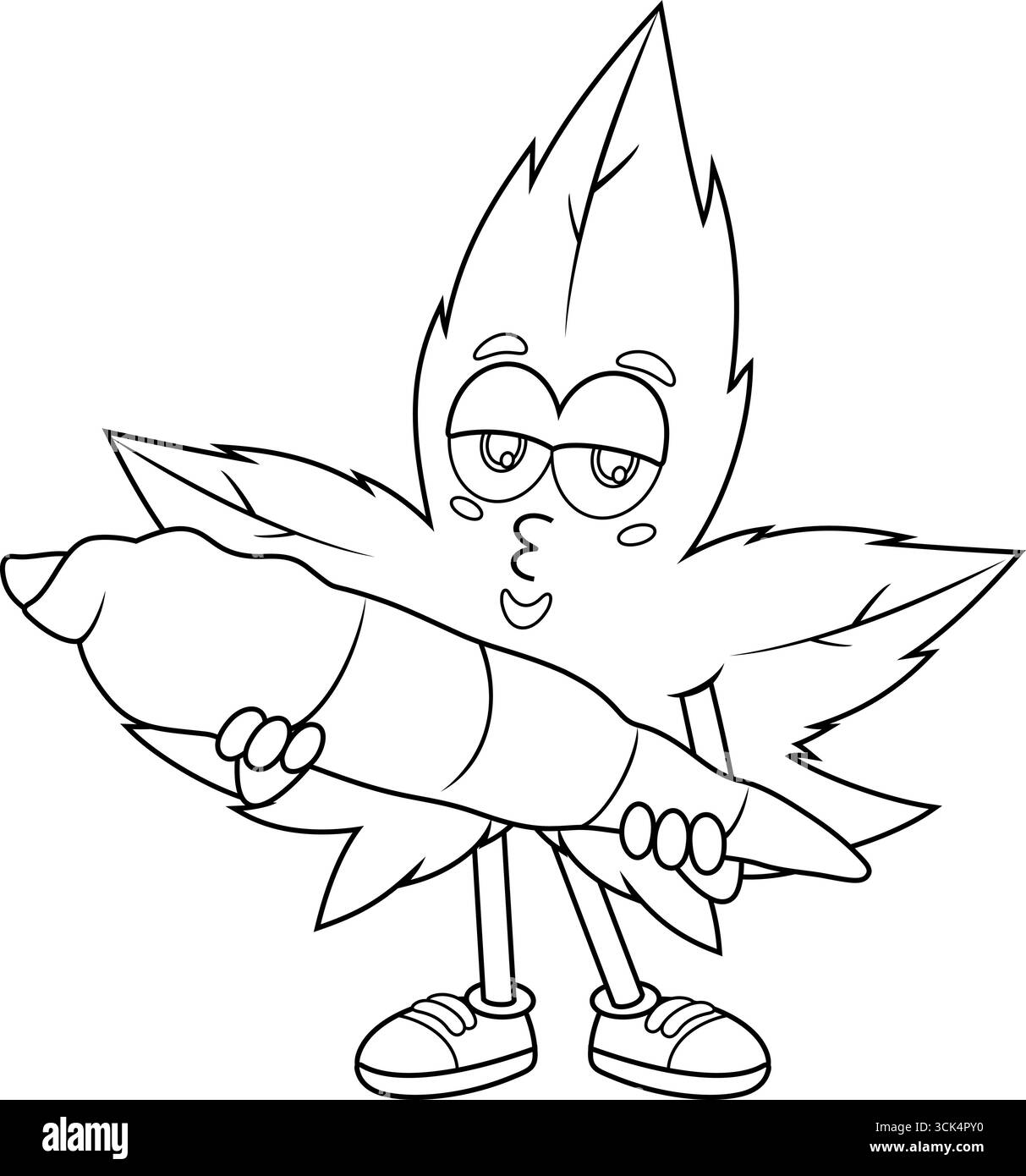 Outlined Funny Marijuana Leaf Cartoon Character Holding A Big Joint ...
