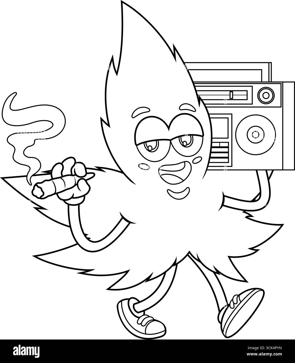 Outlined Funny Marijuana Leaf Cartoon Character Holding Boombox On ...